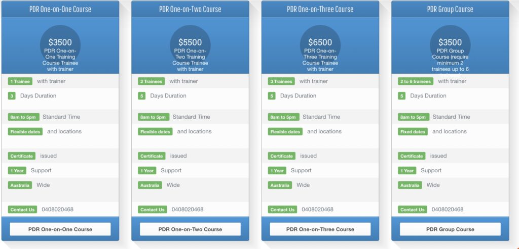 PDR Course Pricing and Booking Calendar – PDR Training Australia